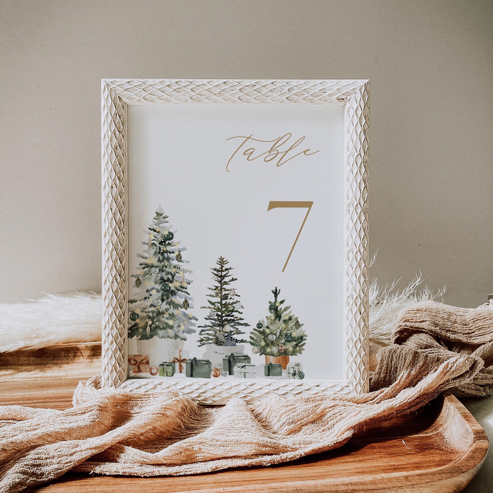 Christmas Table Number Template Holiday Bridal Shower Table Number Sign ...