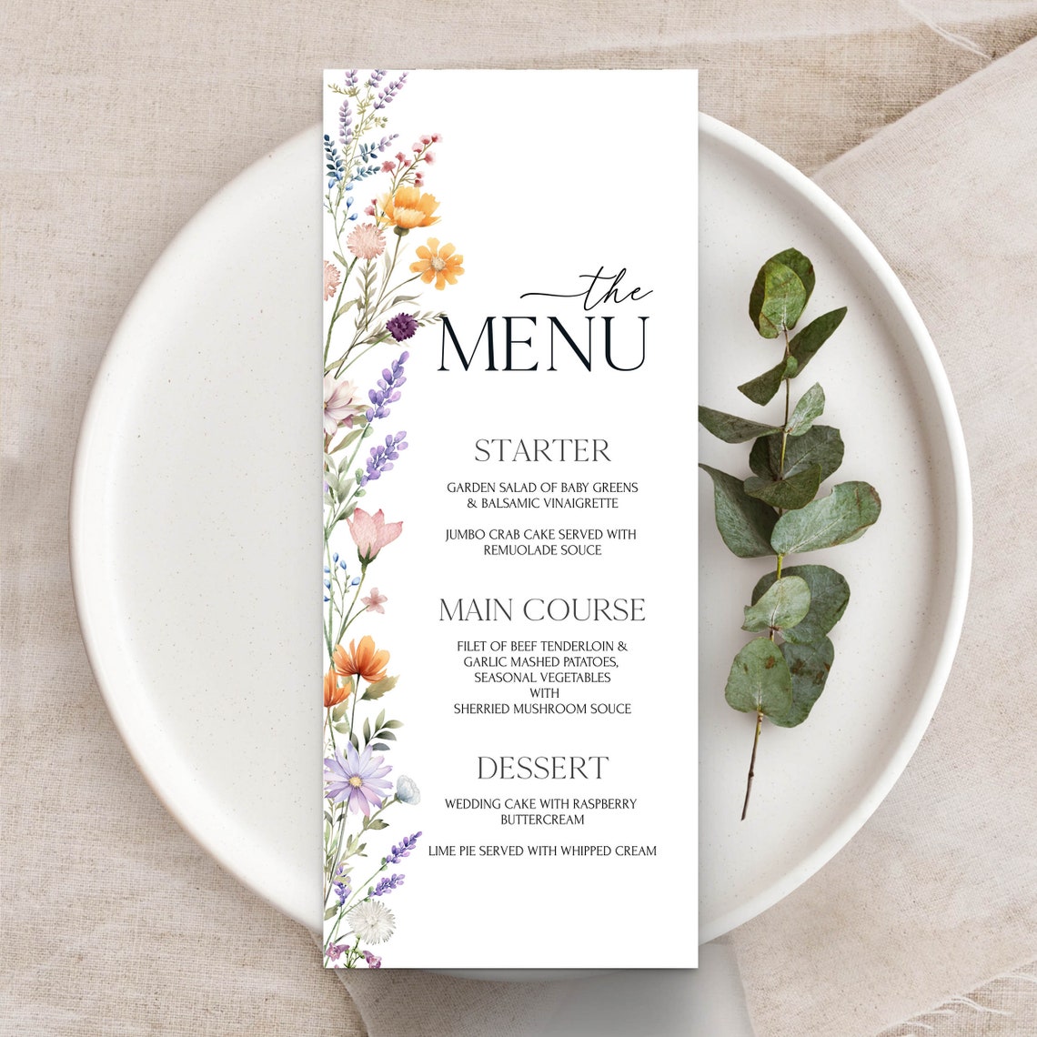 Editable Wildflower Wedding Menu Template Floral Wedding Menu Download ...