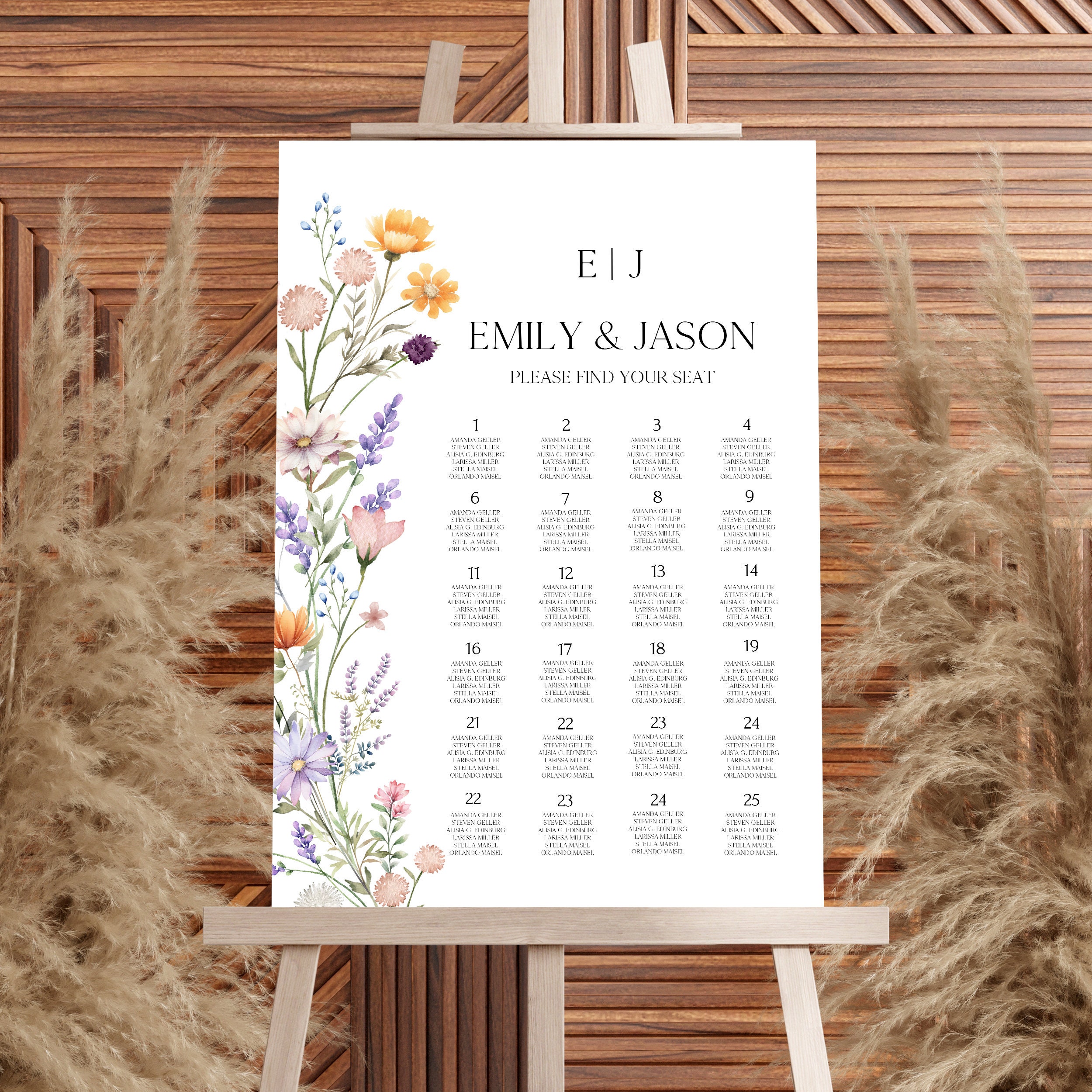 Wildflower Wedding Seating Chart Templatefloral Seating Chart - Etsy