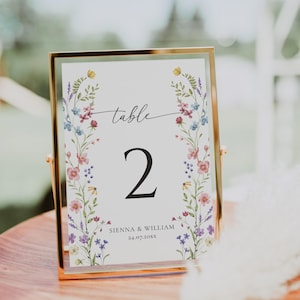 Wildflower Table Number Template Pastel Floral Wedding Table Number ...