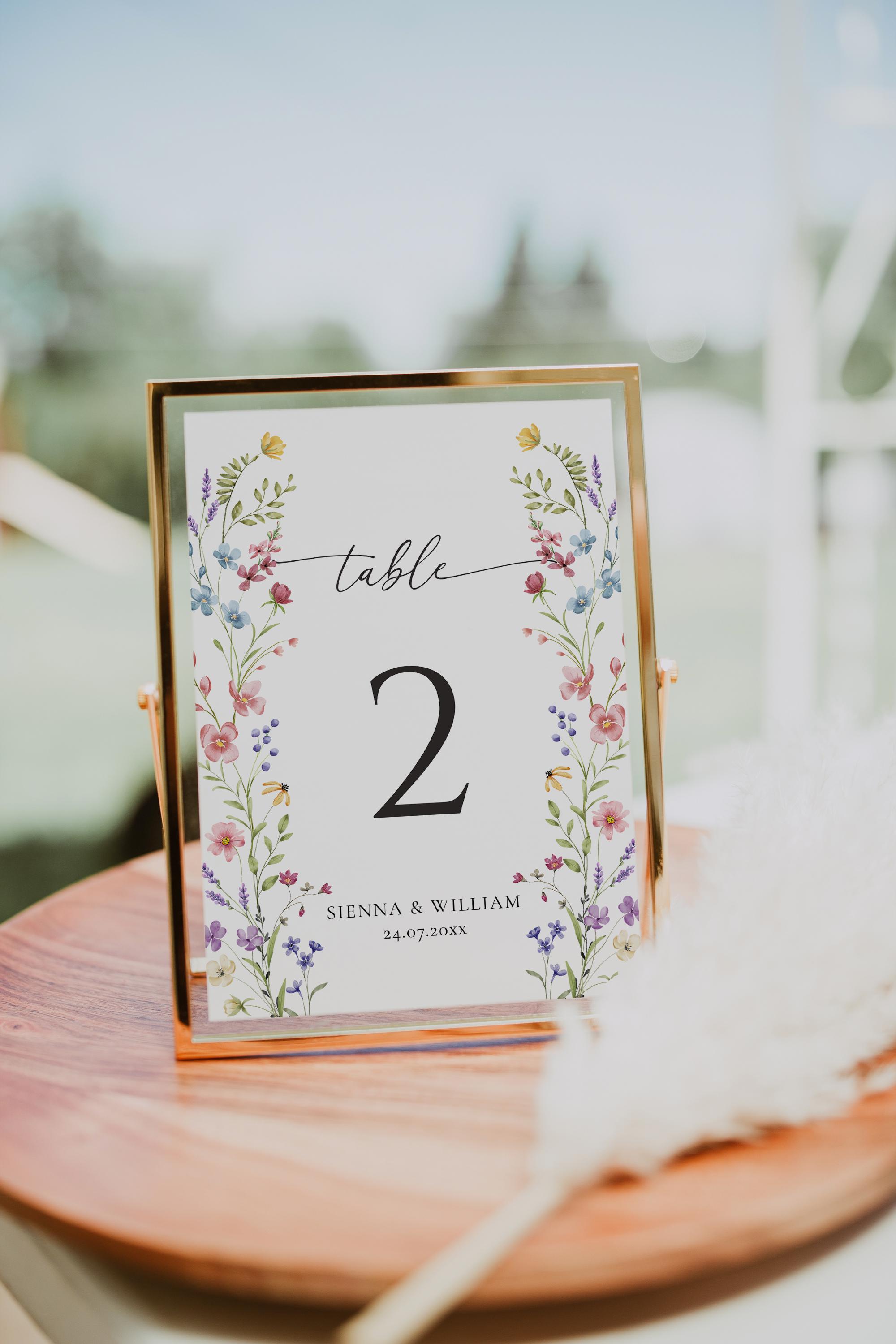 Wildflower Table Number Template Pastel Floral Wedding Table Number ...