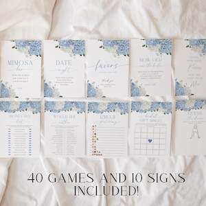 Blue Hydrangea Bridal Shower Games Bundle Something Blue Before I Do ...