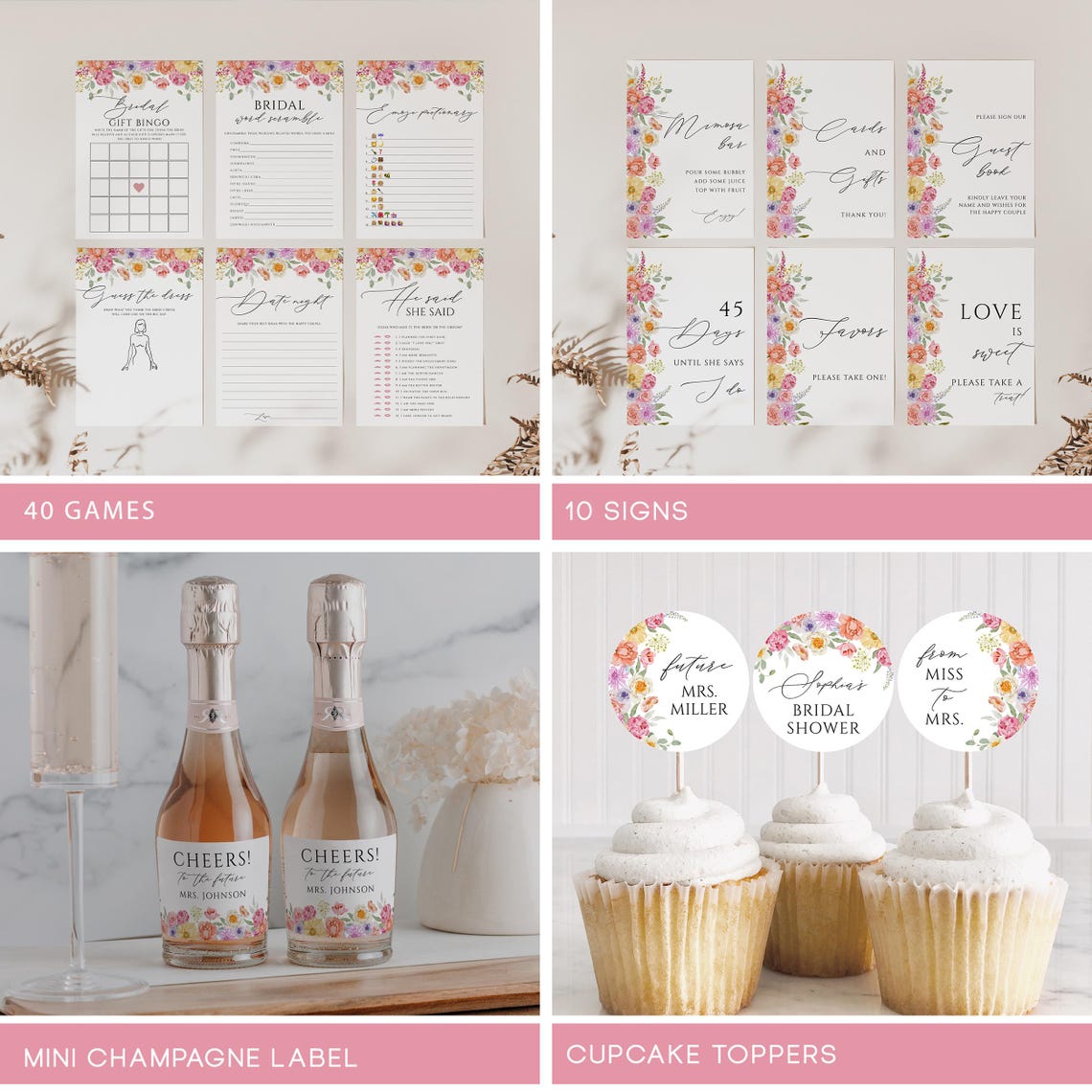 Floral Bridal Shower Bundle Colorful Flowers Bridal Shower Games Pack ...
