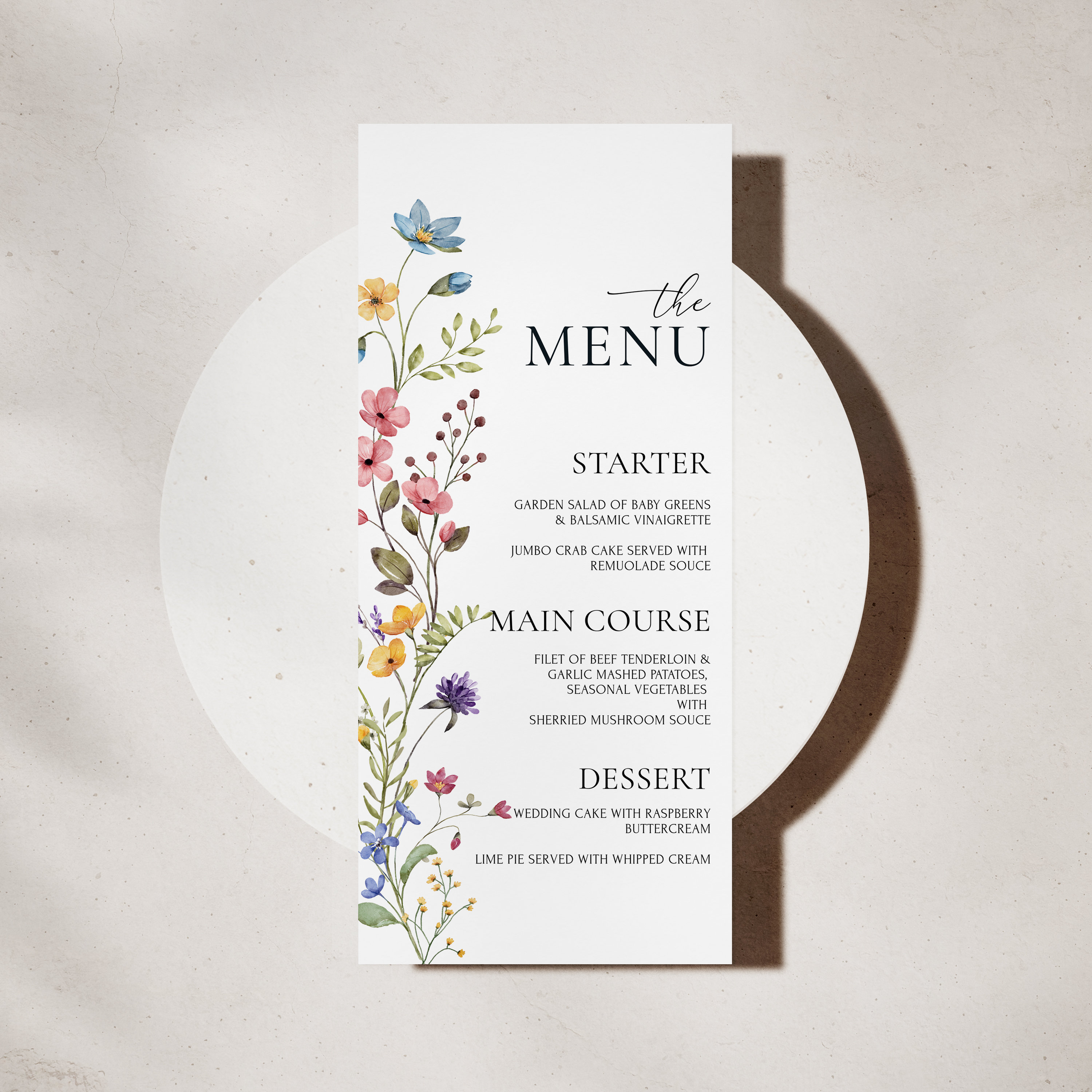 Wildflower Menu Template Floral Wedding Menu Boho Flowers Event Menu ...