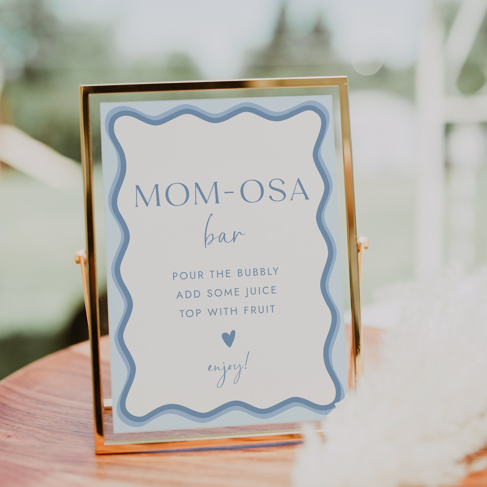 Blue Wavy Border Baby Shower Signs Bundle Scalloped Frame Table Sign ...