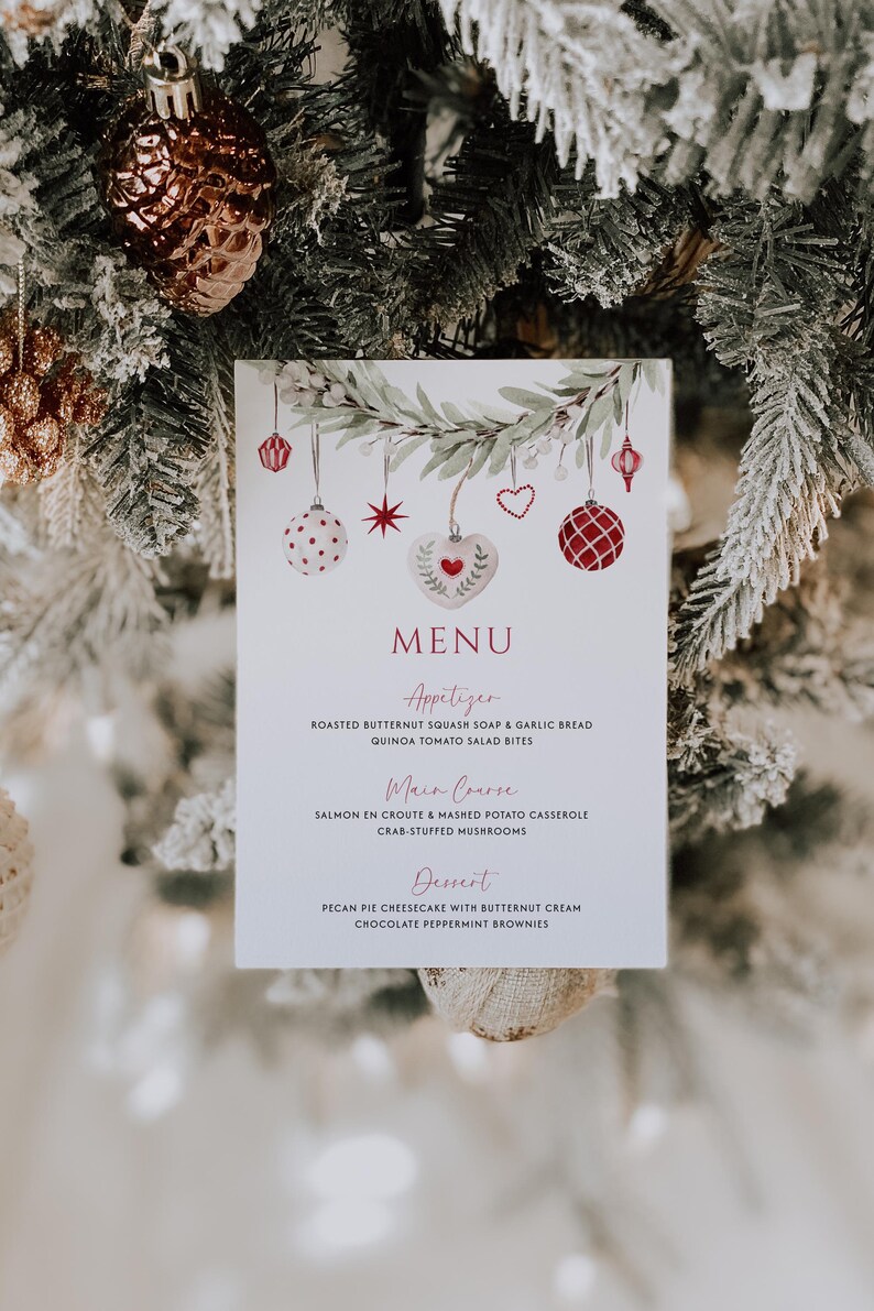 Christmas Menu Template Editable Winter Wedding Menu Card Holiday ...