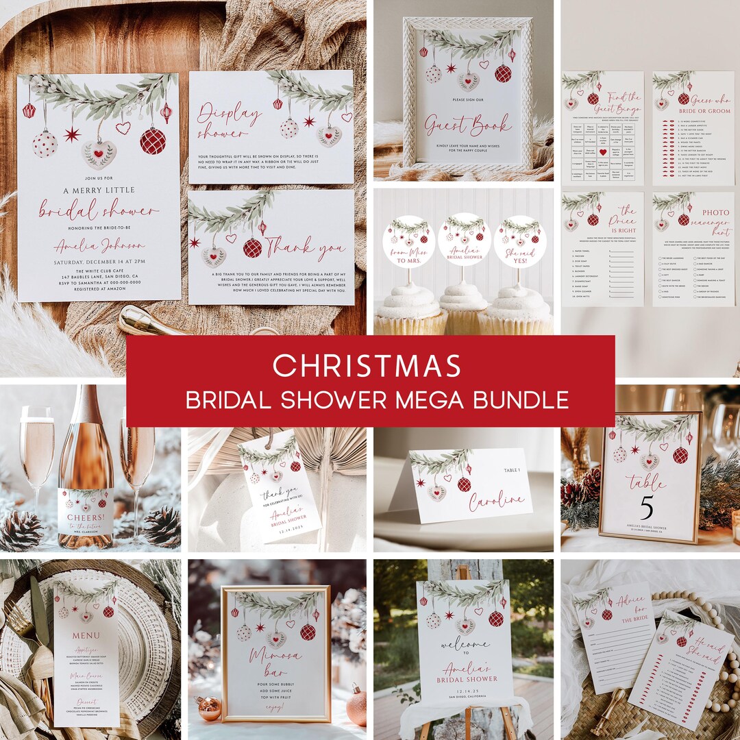 Christmas Bridal Shower Bundle Winter Wedding Shower Invitation Set ...