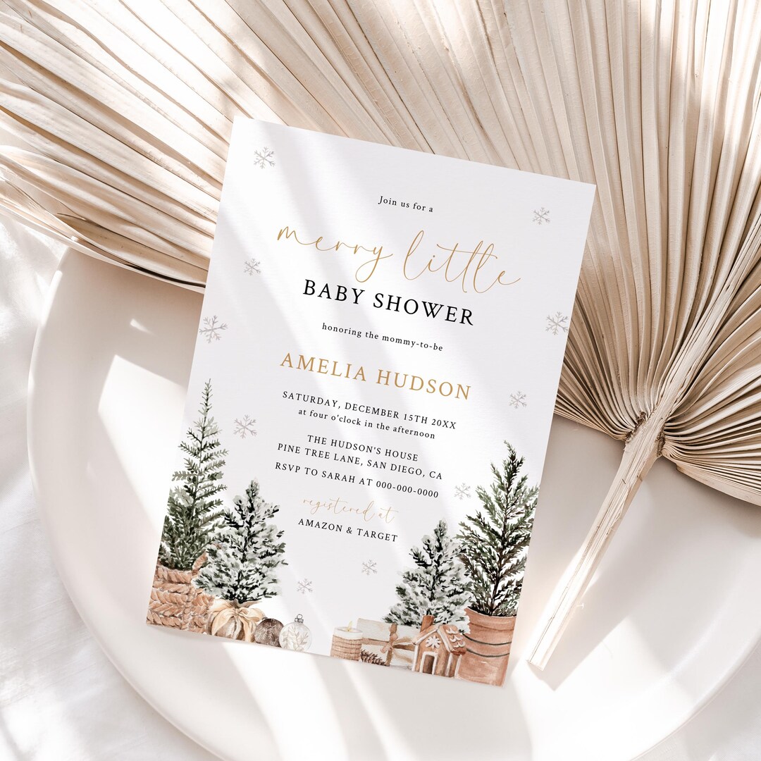 Christmas Baby Shower Invitation Template Merry Little Baby Shower ...