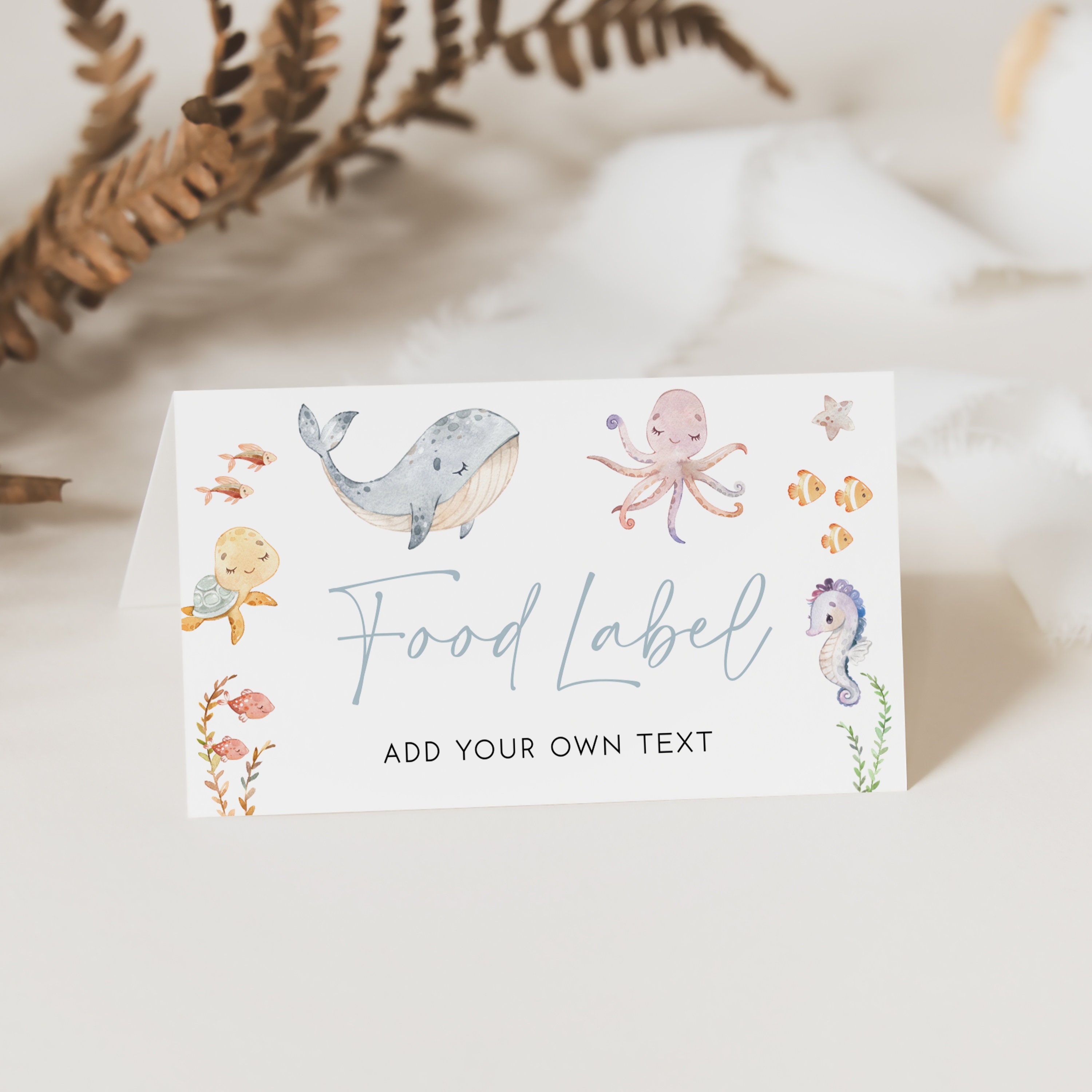 Under the Sea Food Label Template Ocean Baby Shower Food Label Sea Life ...