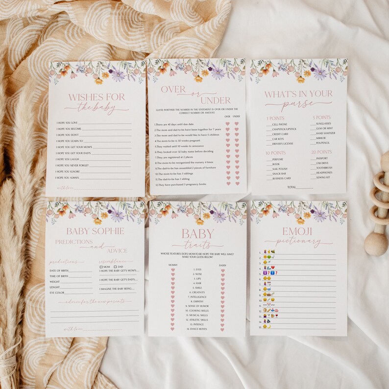 Wildflower Baby Shower Games Bundle Floral Baby Shower Games Printable ...