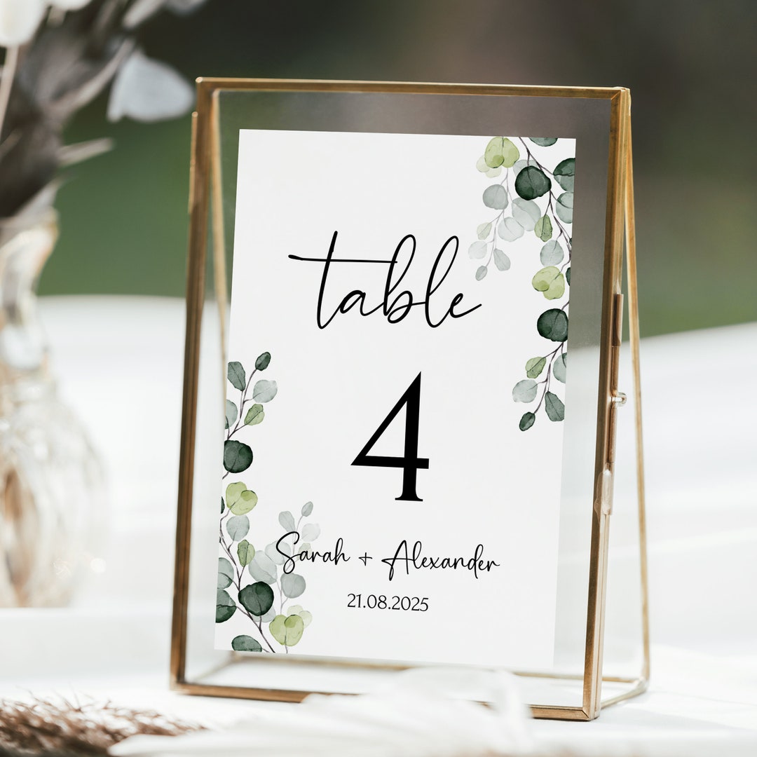 Greenery Wedding Table Numbers Template Eucalyptus Wedding Table ...