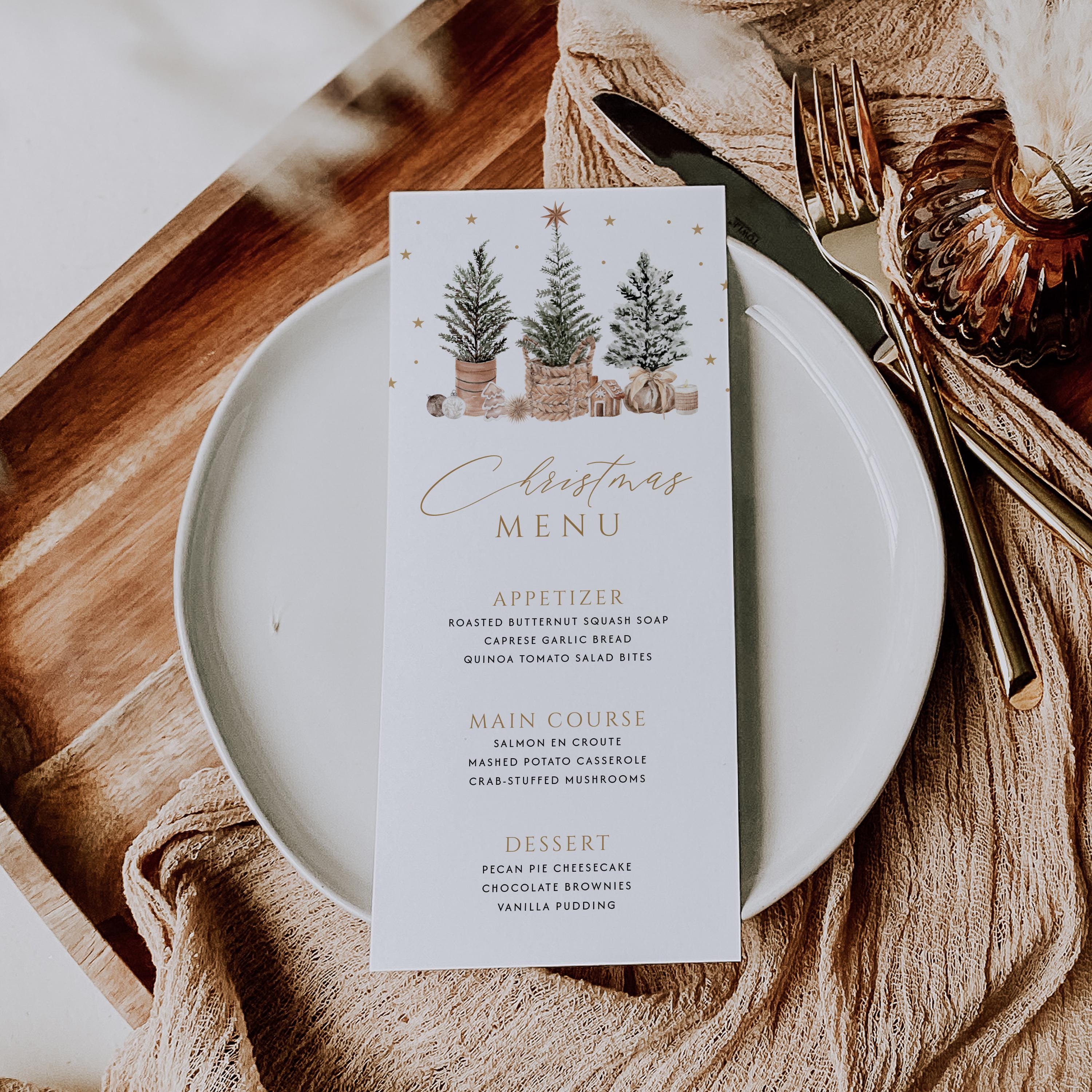 Christmas Dinner Menu Template Editable Holiday Dinner Menu Cozy ...
