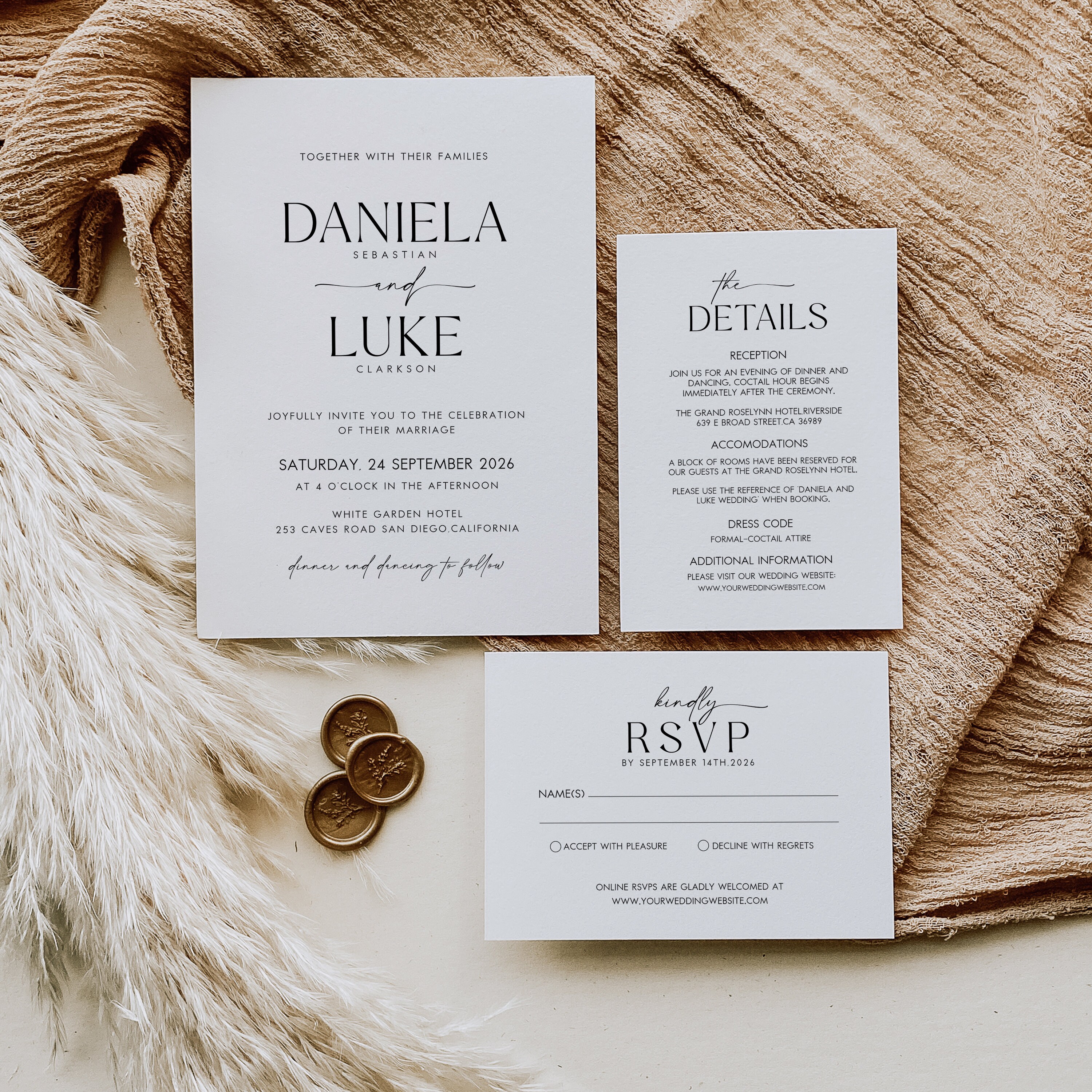 Minimalist Wedding Invitation Suite Modern Wedding Invite Set Printable ...