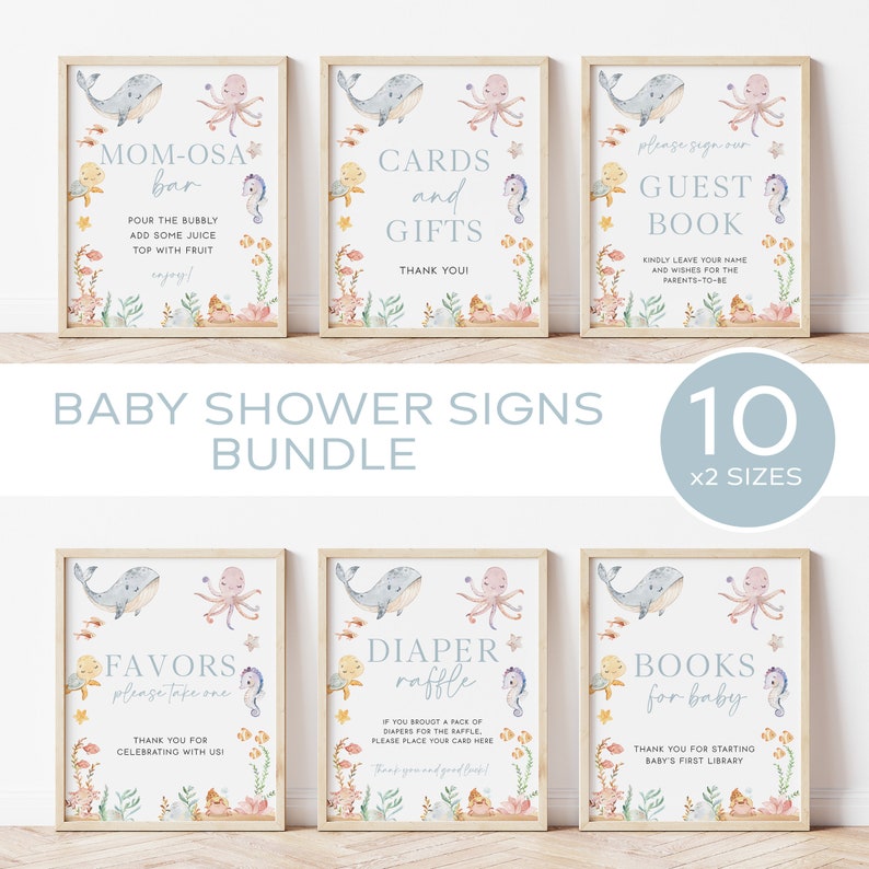 Under the Sea Baby Shower Sign Bundle Ocean Animals Table Signs Set Sea ...