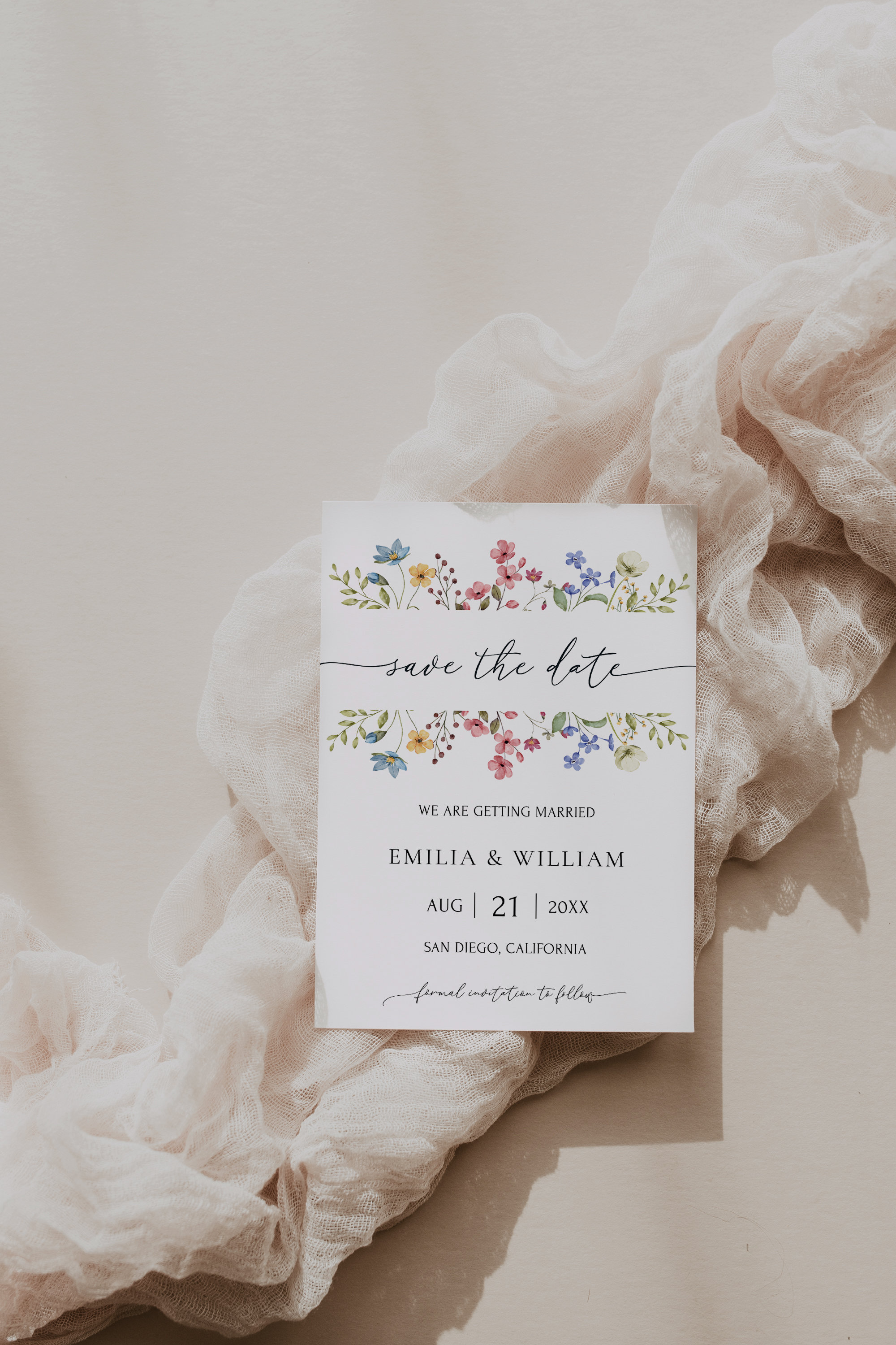 Wildflower Save the Date Template Editable Floral Save the Date Card Wildflower Wedding Card ...