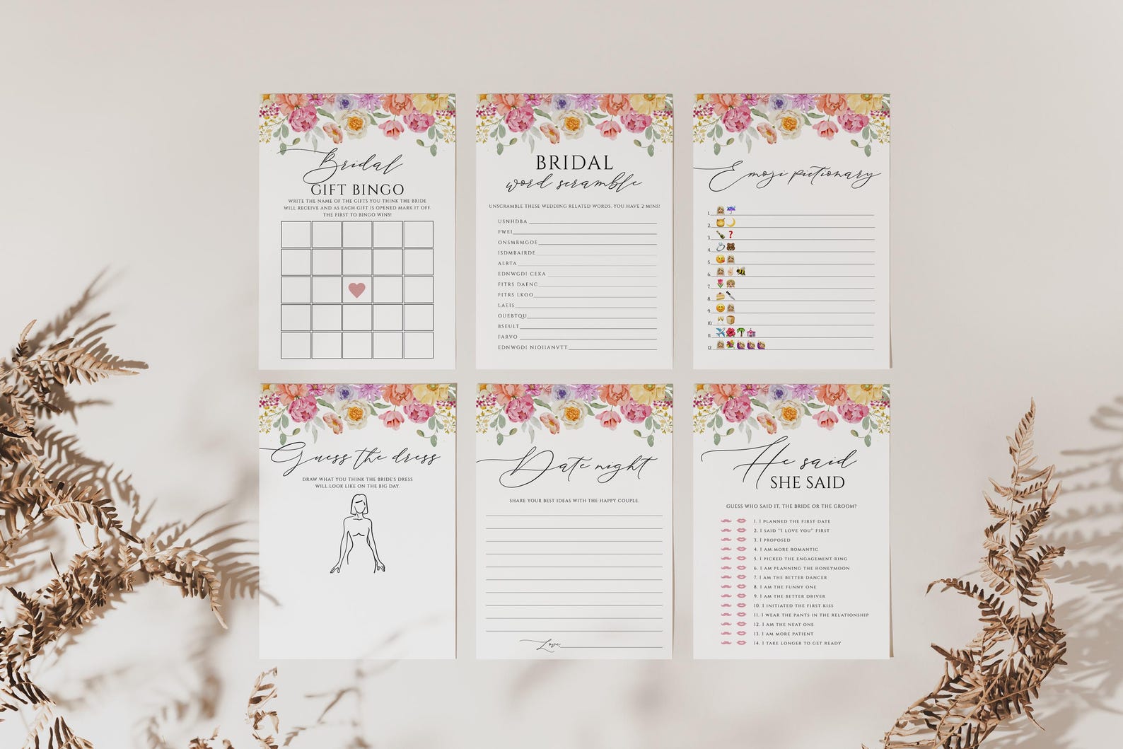 Floral Bridal Shower Games Bundle Colorful Flowers Bridal Shower Signs ...