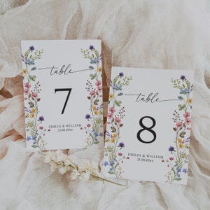 Wildflower Table Number Template Editable Floral Wedding Table Number ...