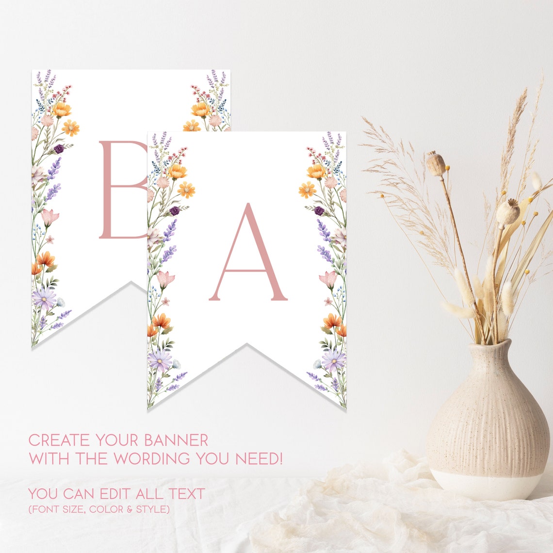 Wildflower Baby Shower Banner Template Printable Floral Custom Banner ...