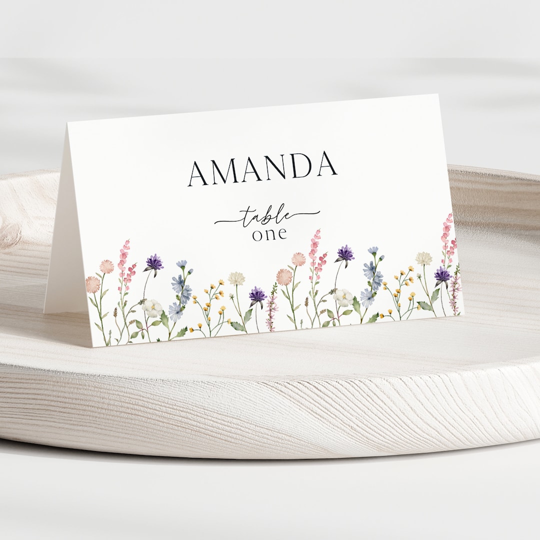 Wildflower Place Cards Template Floral Place Cards Wedding Name Cards ...