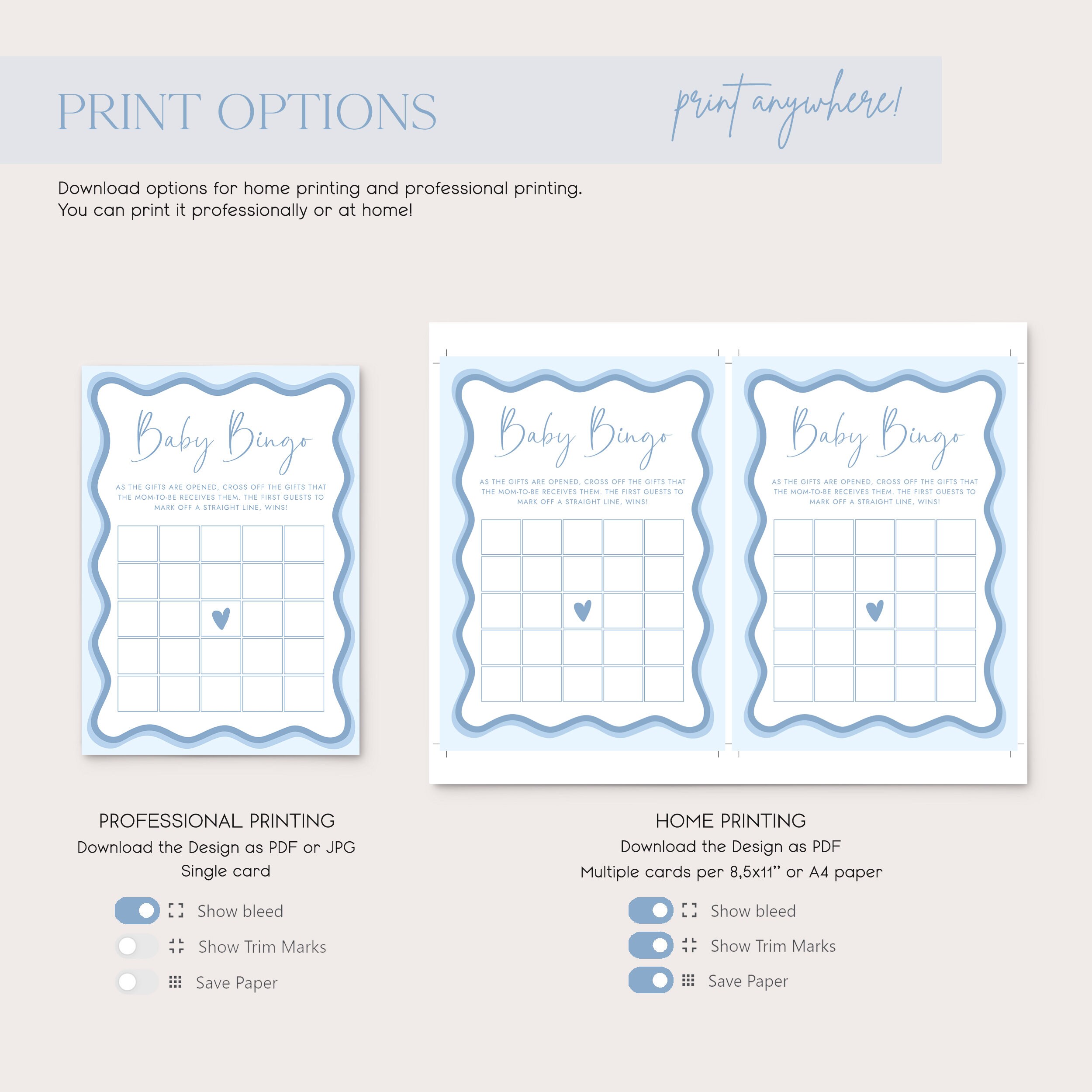 Blue Wavy Border Baby Shower Games Bundle Scalloped Frame Table Signs ...