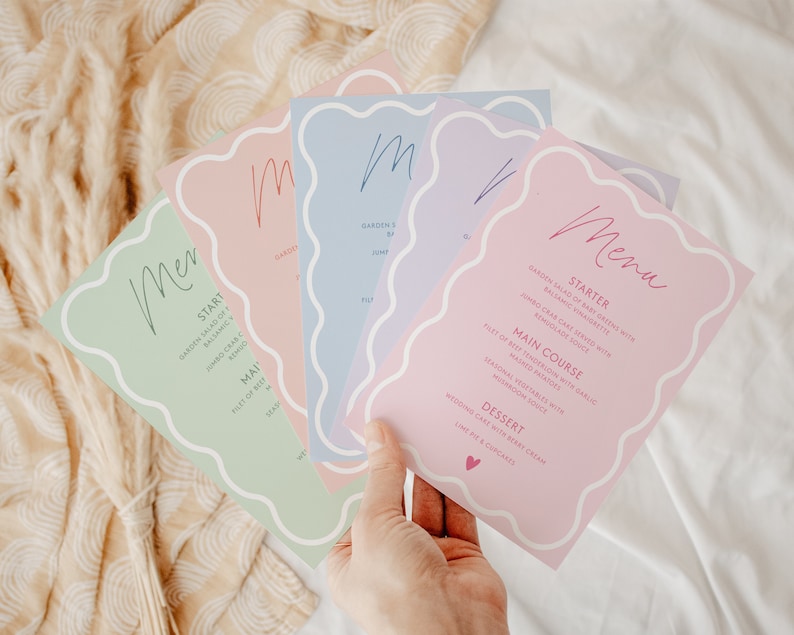 Wavy Menu Template,editable Fun Event Menu, Colorful Wedding Menu ...