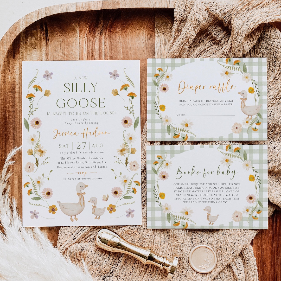Silly Goose Baby Shower Invitation Bundle Boho Field Flowers Invitation ...