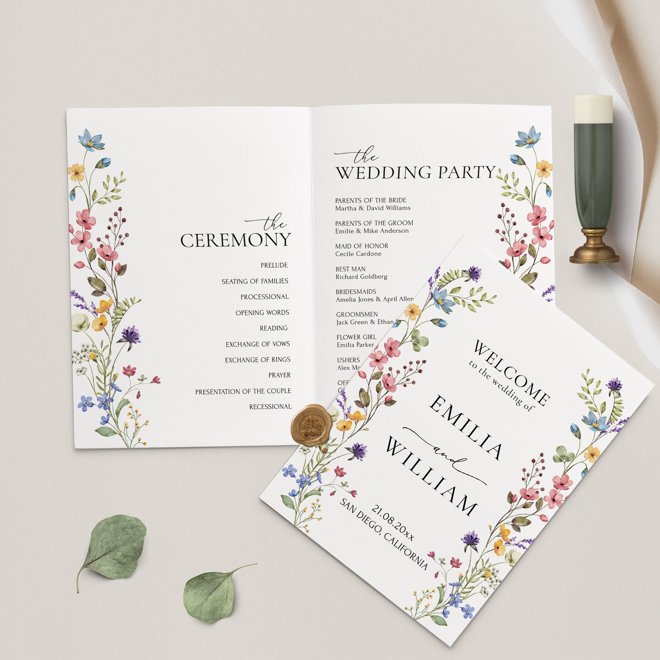 Wildflower Wedding Program Template Floral Wedding Ceremony Program ...