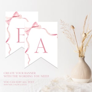 Pink Bow Banner Template Girl Baby Shower Custom Banner Blush Pink ...