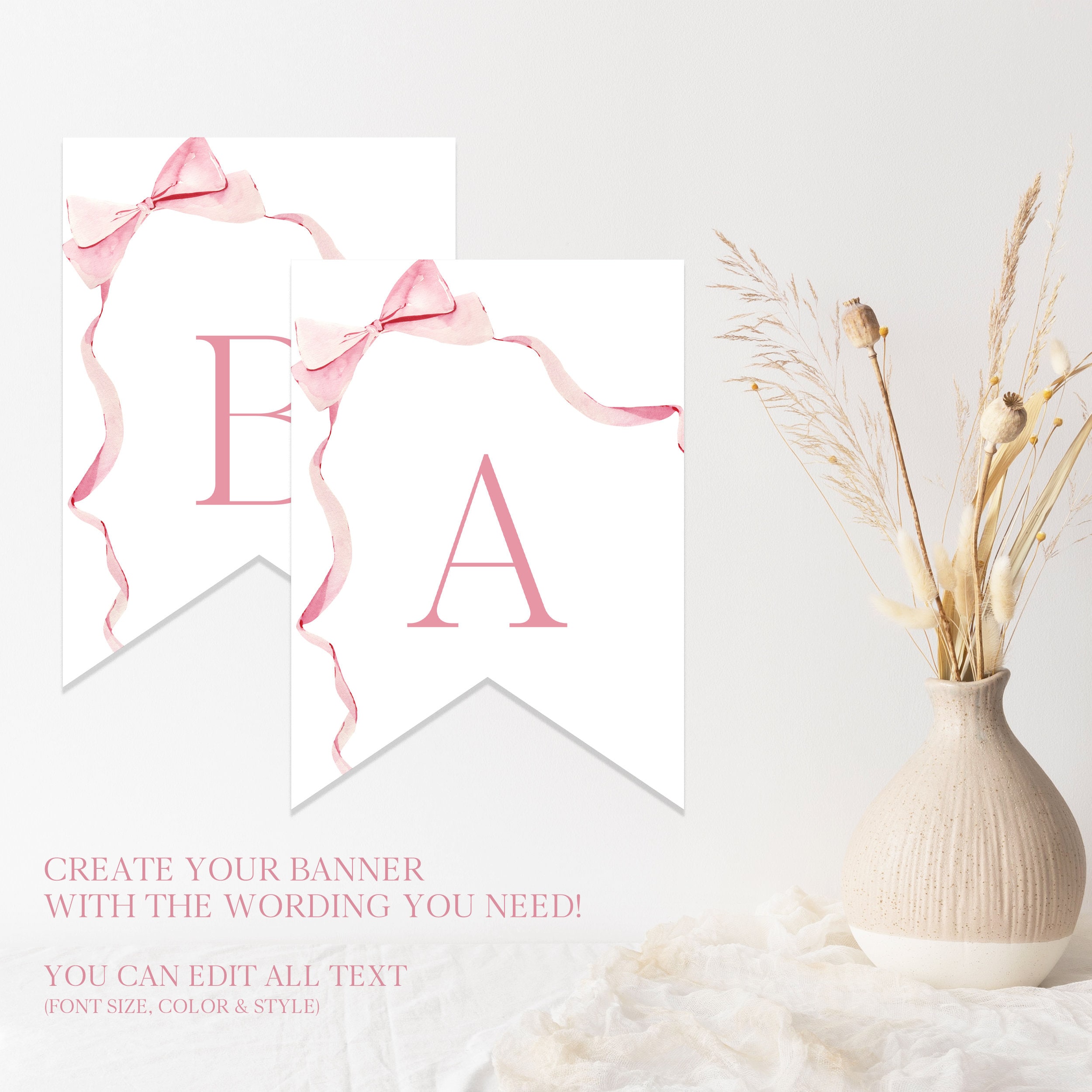 Pink Bow Banner Template Girl Baby Shower Custom Banner Blush Pink ...