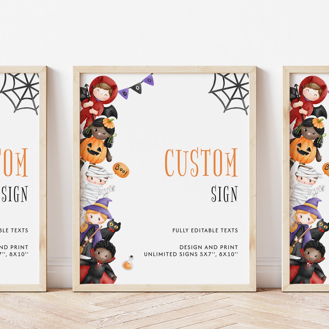 Editable Halloween Custom Sign Template Kids Halloween Party Sign ...