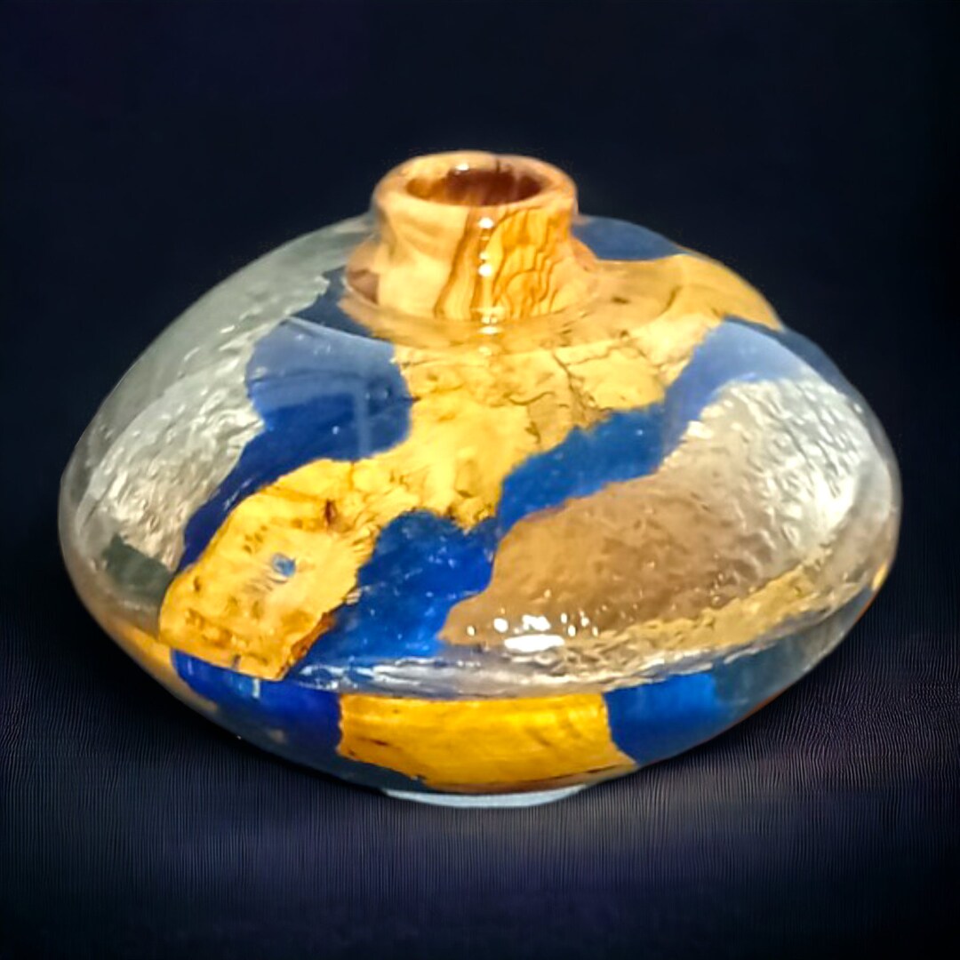 Indigo Inlay Wood and Epoxy Glass Vase: A Stylish and - Etsy