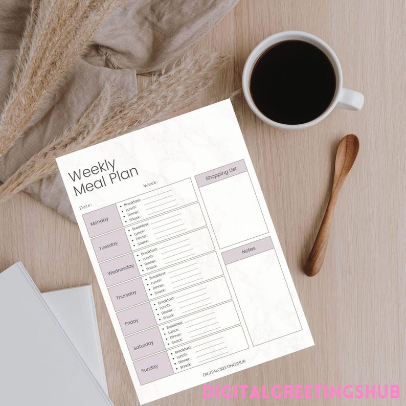 Printable Weekly Meal Plan Track Breakfast, Lunch, Dinner & Snacks - Etsy