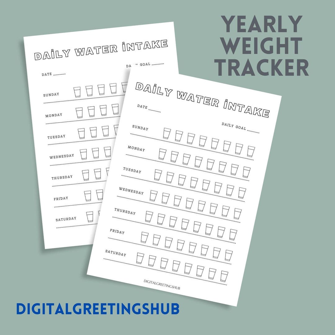 Printable Water Drinking Log Digital Daily and Weekly Water Tracker ...