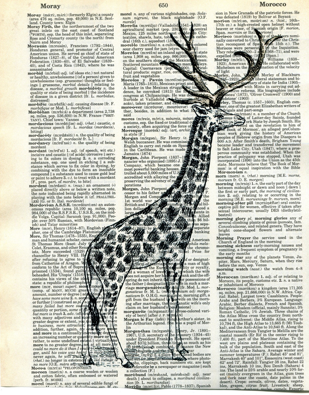 Giraffe With Antlers Dictionary Art Print - Etsy