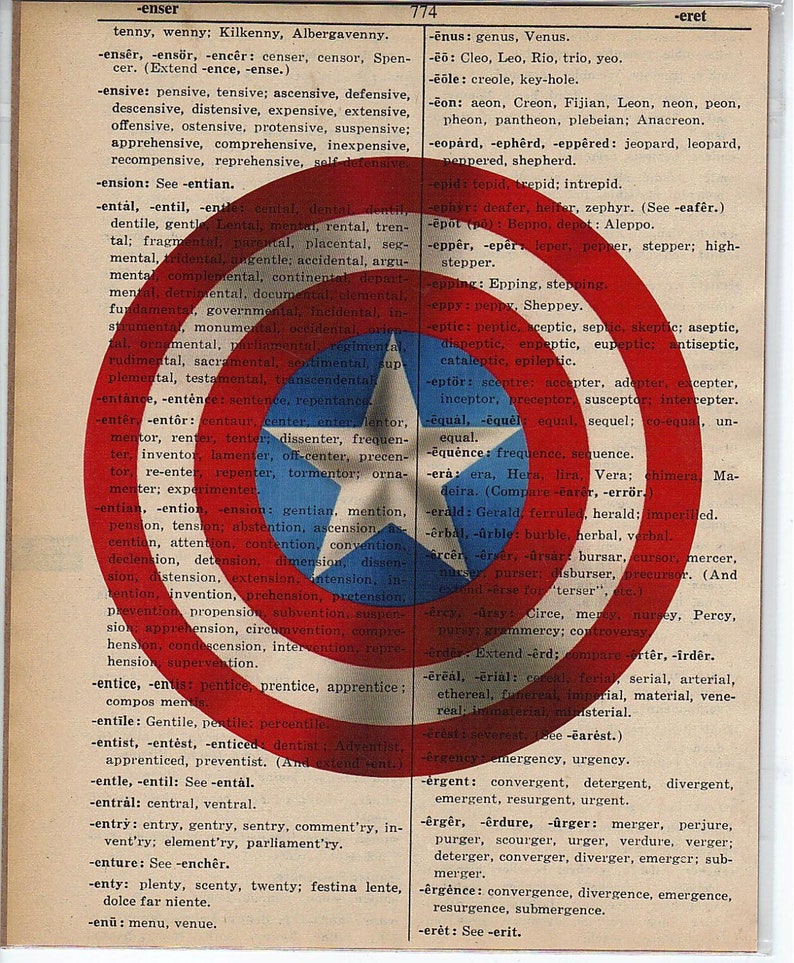Captain America Symbol Logo Quote Dictionary Art Print - Etsy