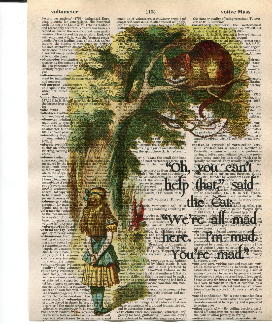 Alice in Wonderland Dictionary Art Print I'm Mad, You're Mad, We're All ...