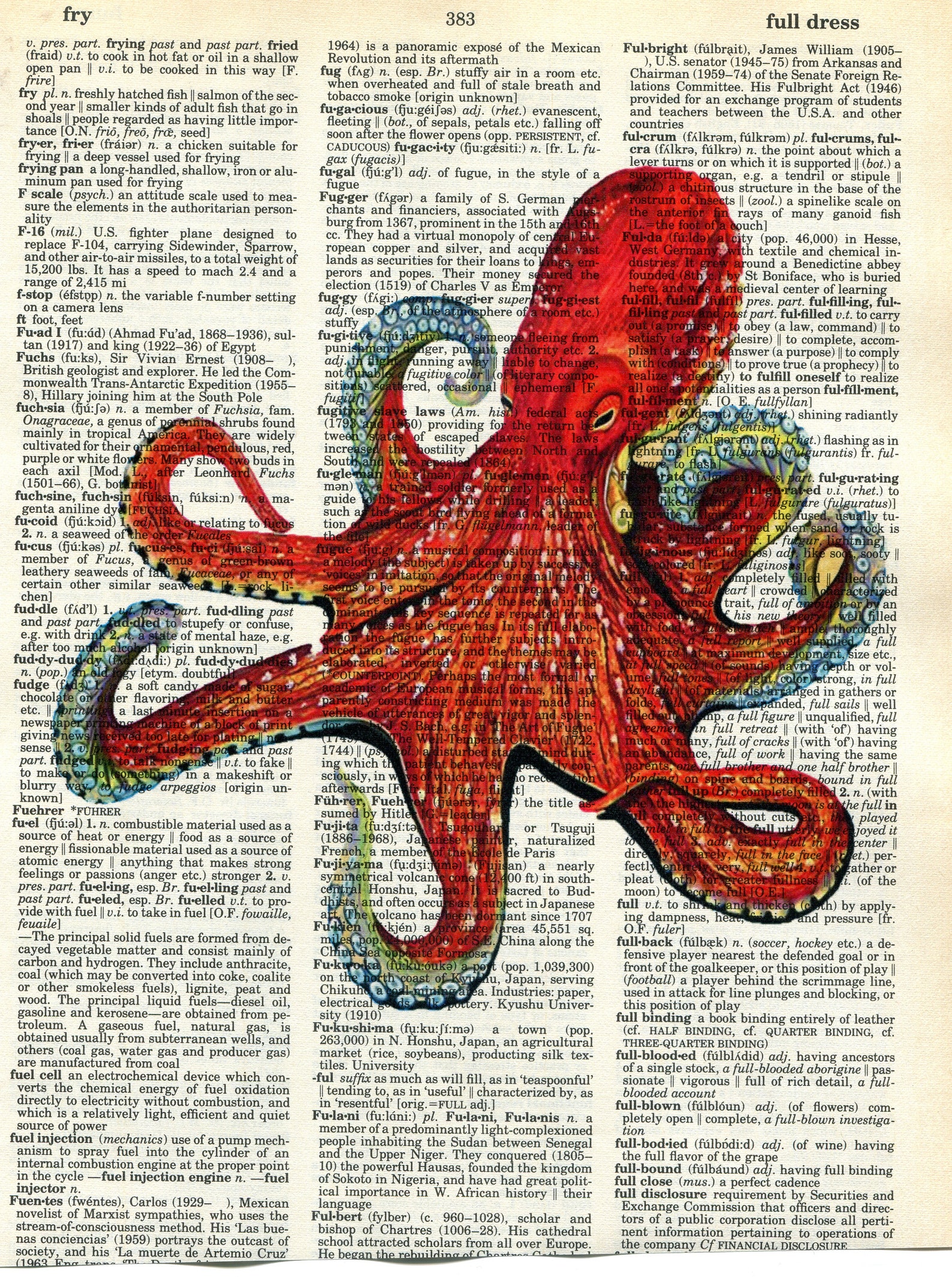 Octopus Dictionary Art Print - Etsy