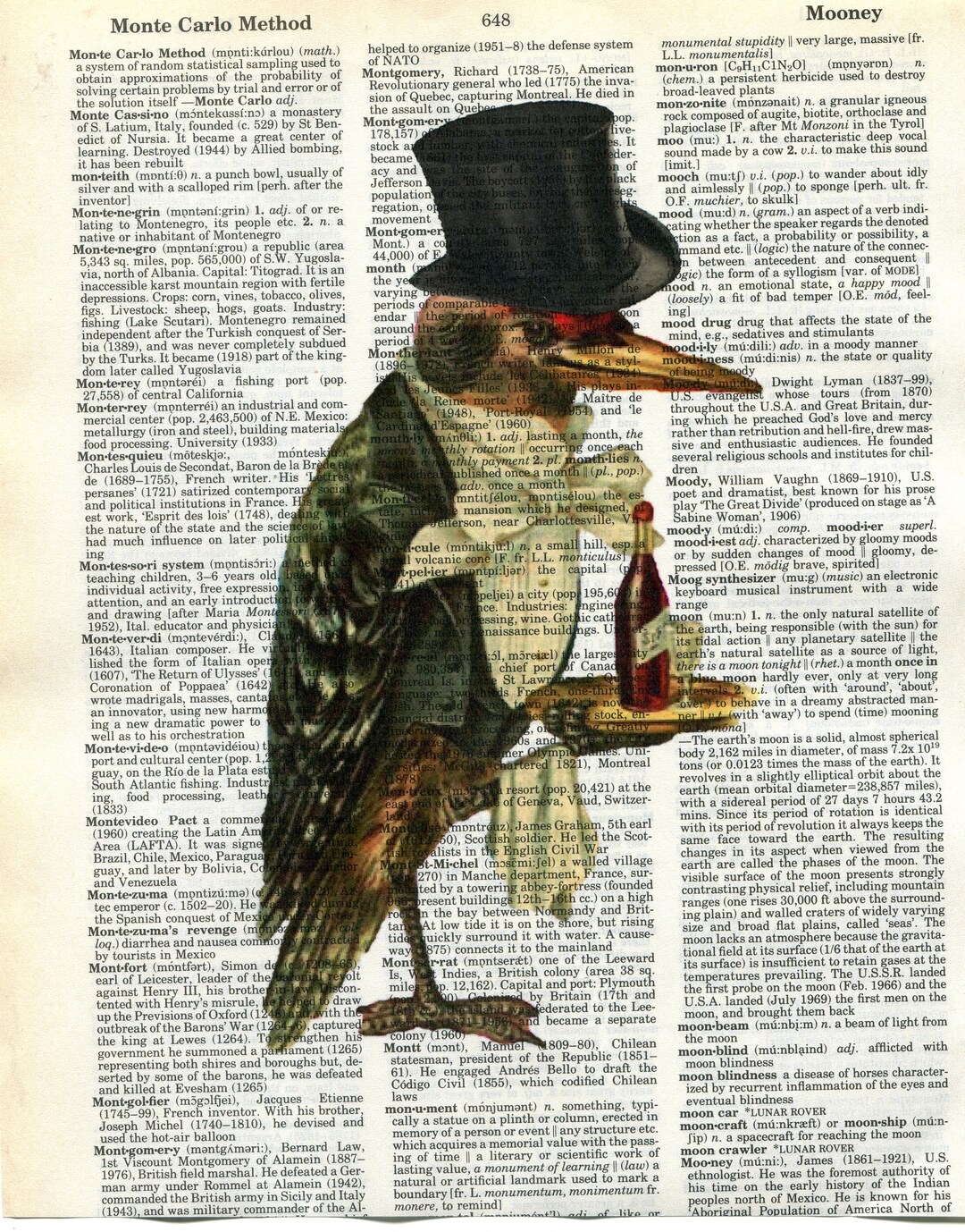 Raven Wearing a Top Hat Dictionary Art Print - Etsy