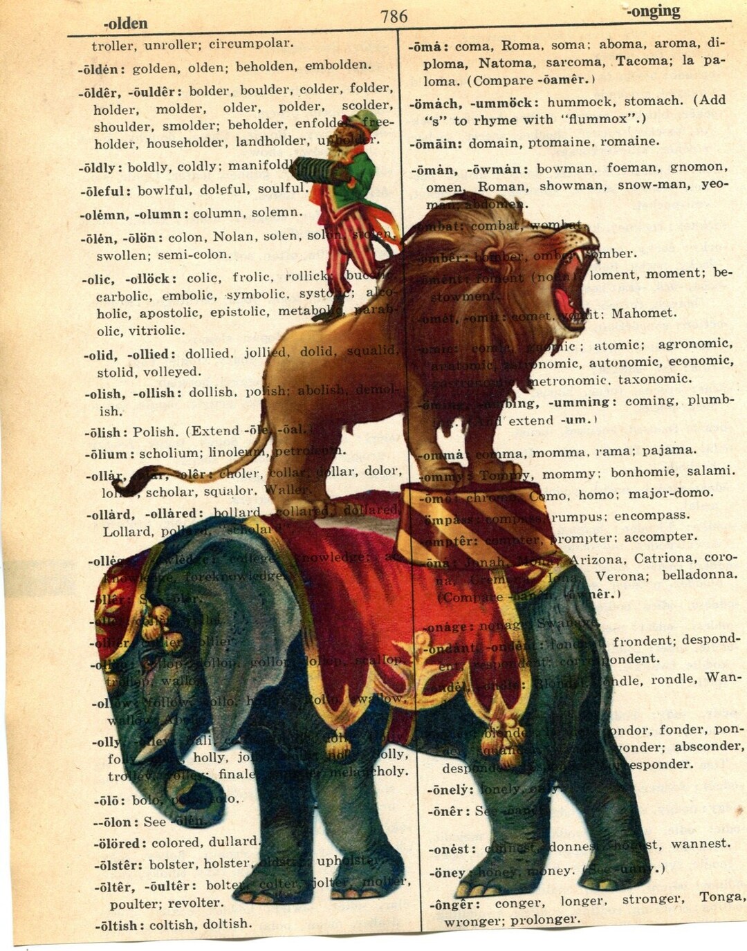 Circus Animals Elephant Lion Monkey Dictionary Art Print - Etsy