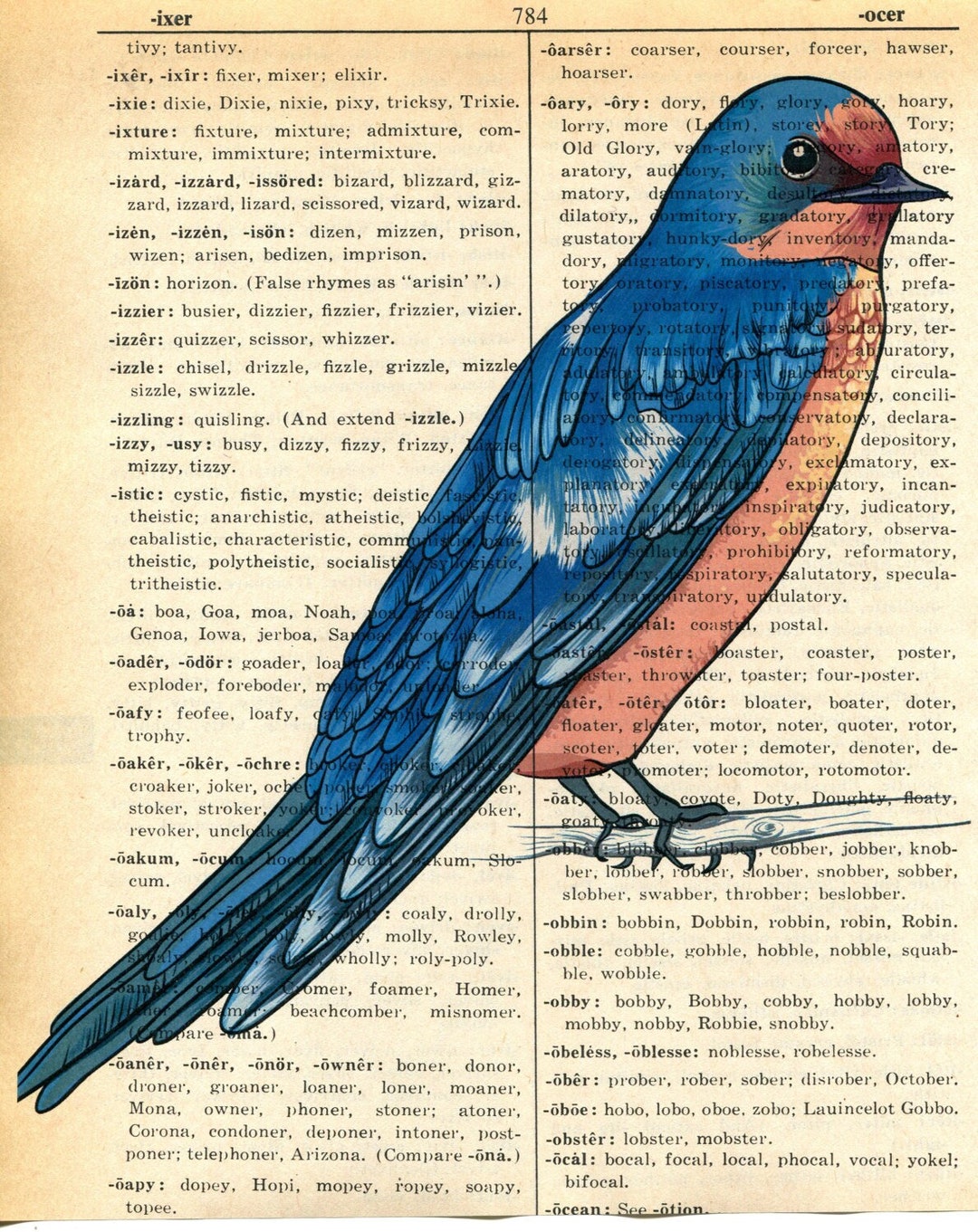 Blue Bird Dictionary Art Print - Etsy