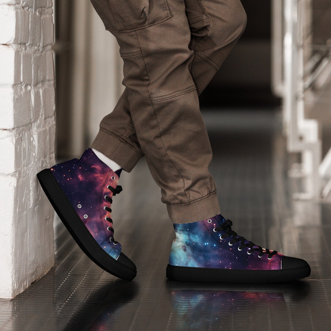 Galaxy Themed Men High Top Canvas Shoes, Cosmic Shoes, Universe ...