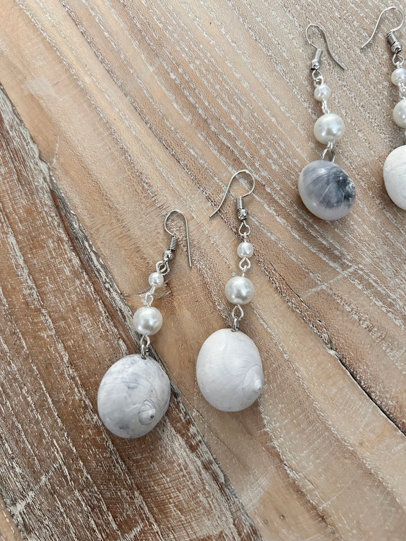 Sharks Eye Shell & Pearl Earrings - Etsy