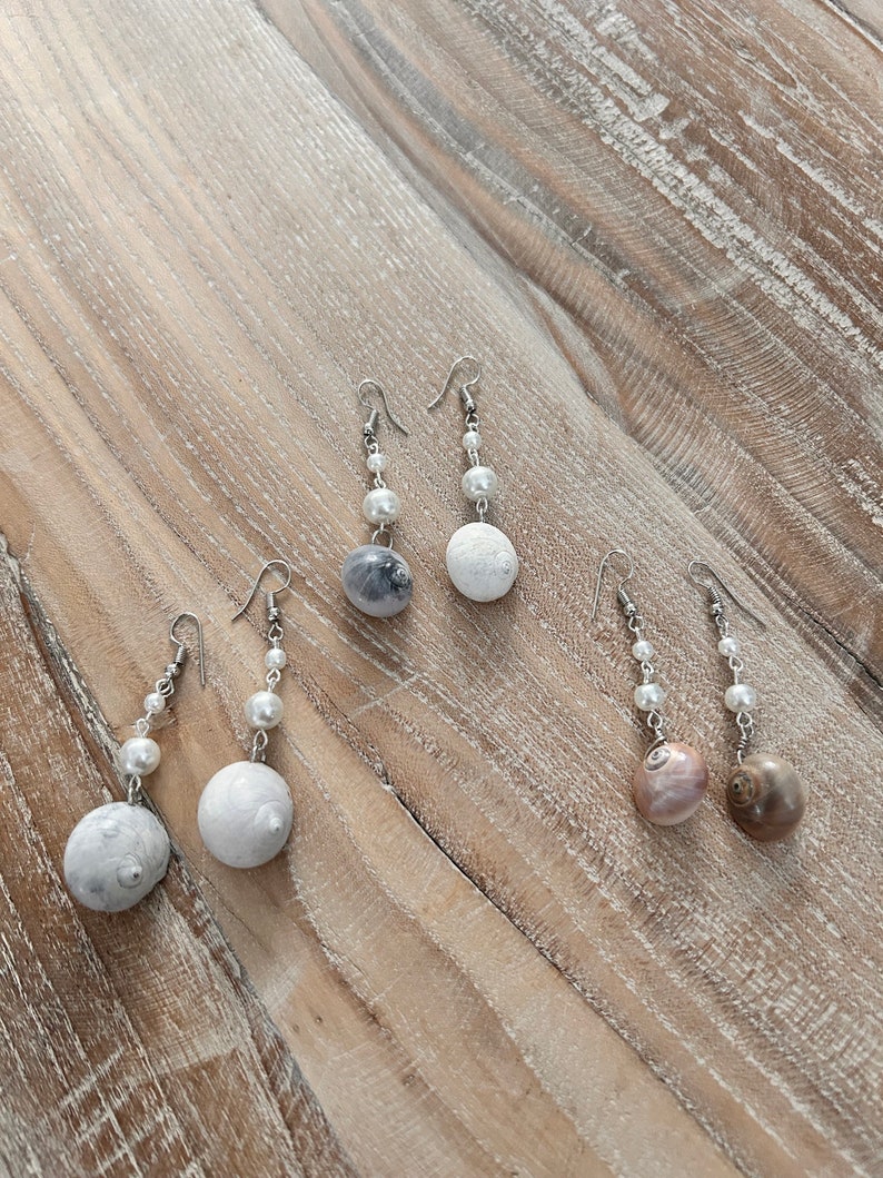 Sharks Eye Shell & Pearl Earrings - Etsy