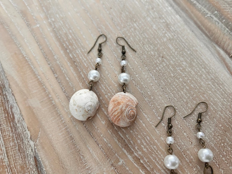 Sharks Eye Shell & Pearl Earrings - Etsy