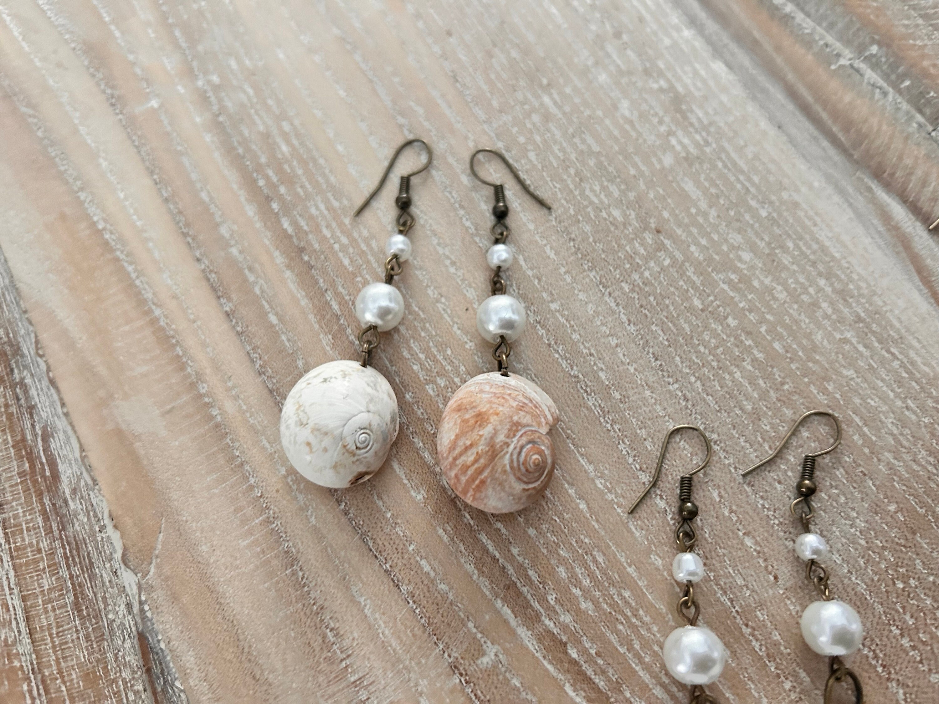 Sharks Eye Shell & Pearl Earrings - Etsy