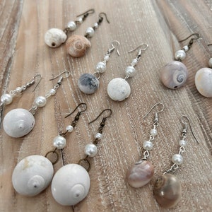 Sharks Eye Shell & Pearl Earrings - Etsy