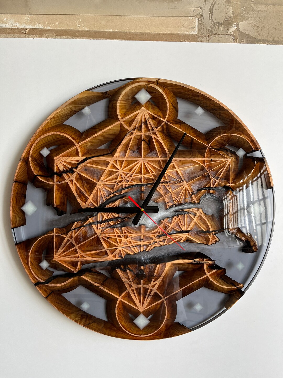 Metatron Black and White Epoxy Clock Handcrafted Timepi Ece With ...