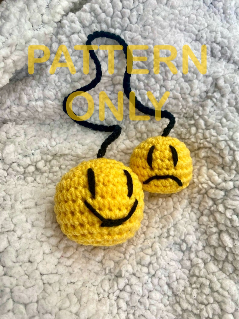 PATTERN ONLY! - Smiley Face Charm Crochet Pattern, Car Charm Crochet ...