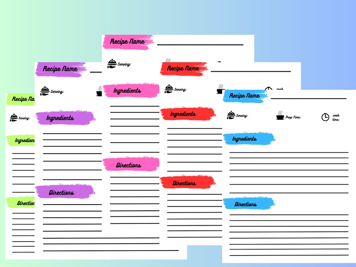 Printable Recipe Page | Recipe Sheet Template | Digital Download Recipe ...