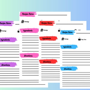Printable Recipe Page | Recipe Sheet Template | Digital Download Recipe ...